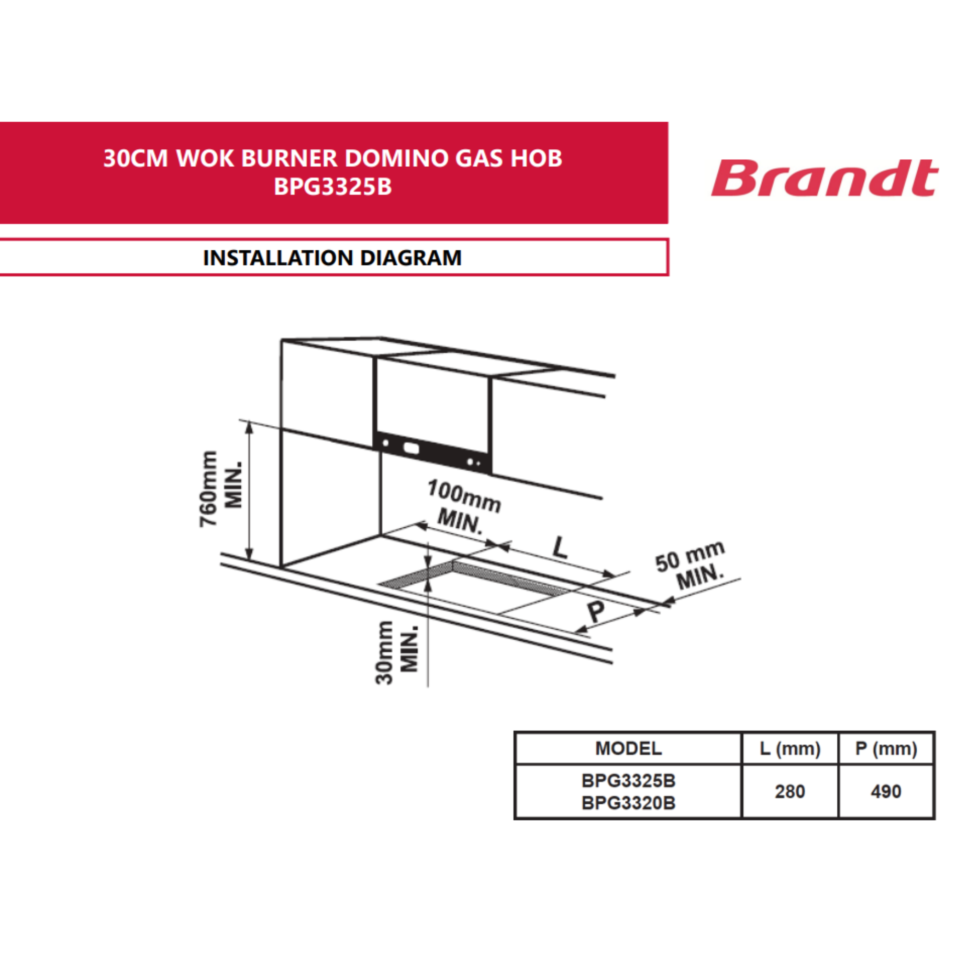 Brandt BPG3325B - 30cm Vitroceramic Glass Gas Hob 1 Burner – Hob Hood SG
