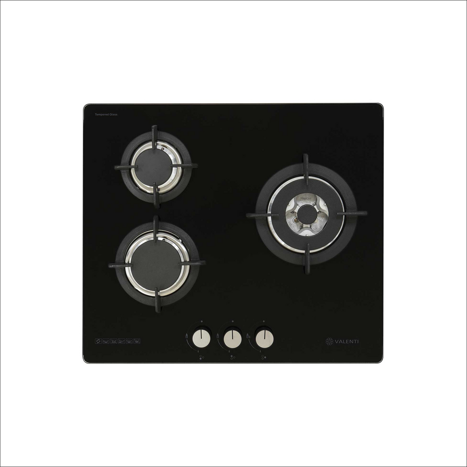 Valenti VC630GB - 59cm Tempered Glass Gas Hob 3 Burners – Hob Hood SG